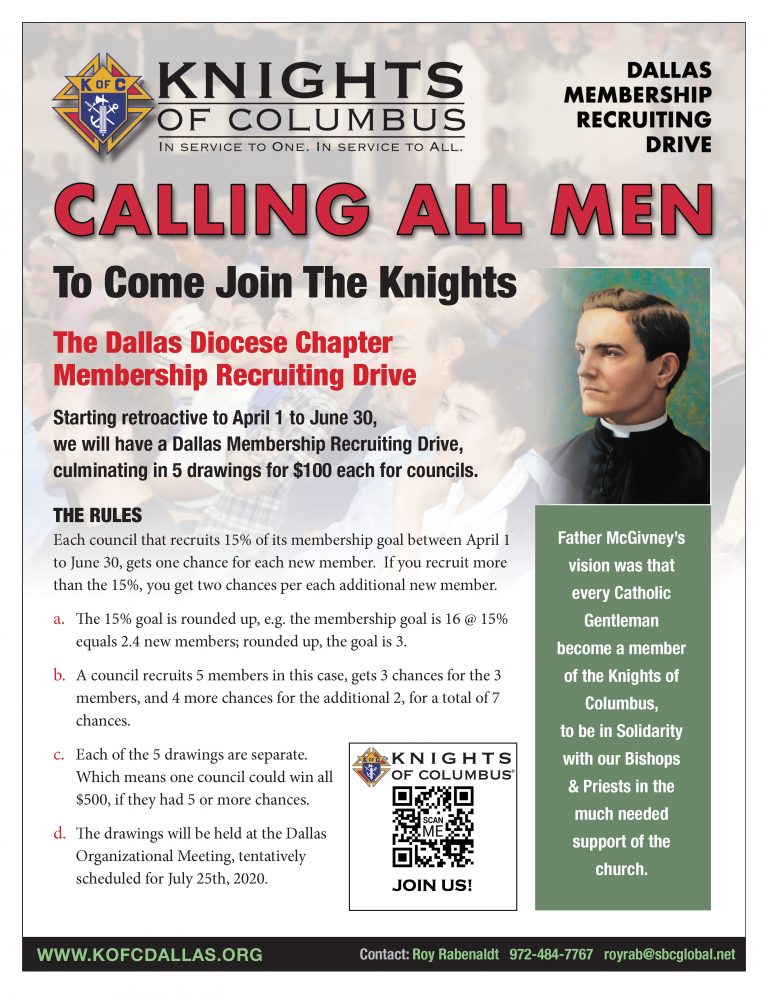 Calling All Men To Join Us - Knights of Columbus Dallas Diocese Chapter